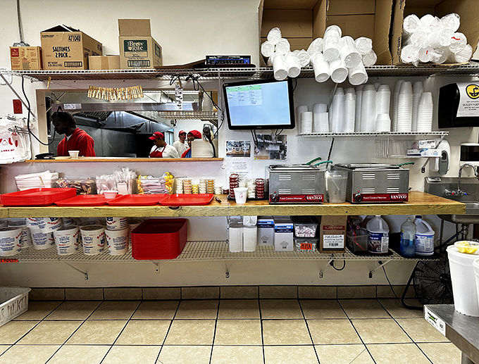 Behind the scenes where the seafood magic happens. No fancy equipment&mdash;just skilled hands that know exactly how to treat the Gulf's bounty.