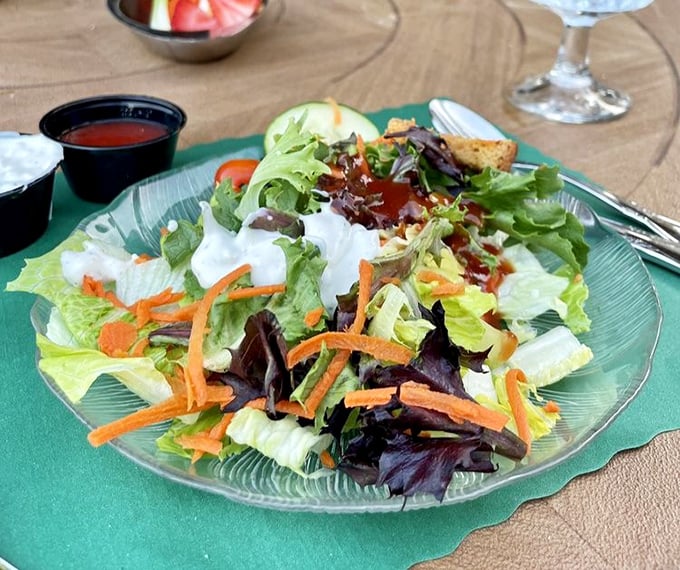 A house salad that doesn't try too hard&mdash;just fresh ingredients arranged with care. The perfect opening act before the meaty main event.