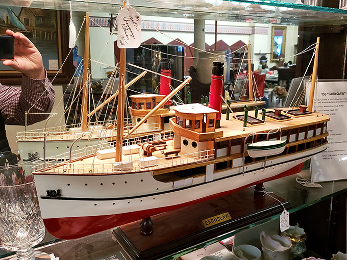 This meticulously crafted model steamship makes you wonder if somewhere there's a tiny captain shouting orders to an equally tiny crew.