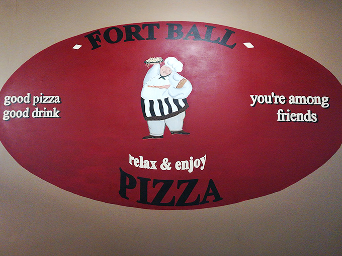 "Good pizza, good drink, relax & enjoy" &ndash; Fort Ball's philosophy painted in words we can all embrace.