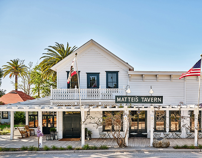 Mattei's Tavern blends Victorian elegance with Western charm. This historic landmark has welcomed travelers since stagecoach days.