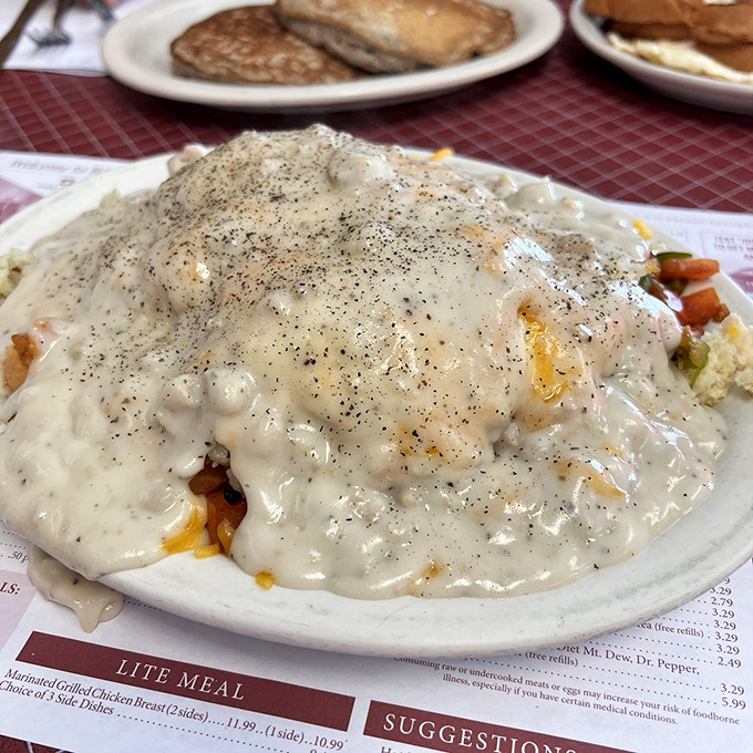 When gravy covers everything on your plate, it's not messy—it's a masterpiece of comfort food architecture. Fork diving required.