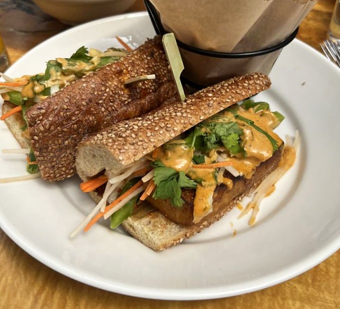 This banh mi doesn't just satisfy hunger&mdash;it tells a story. Crispy bread, vibrant veggies, and sauce that makes you want to high-five the chef. 