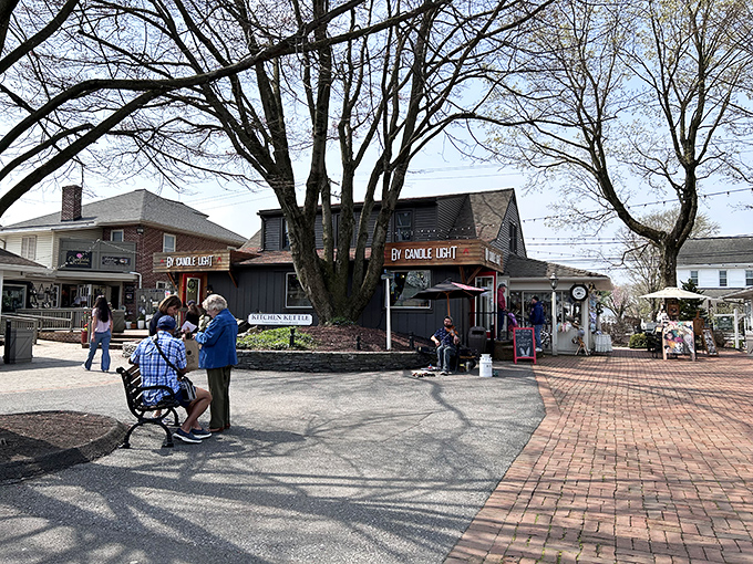 The heart of small-town commerce &ndash; where shops surrounding central gathering spaces invite unhurried browsing and chance encounters with neighbors.