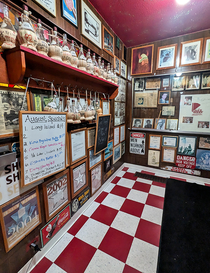The hallway gallery wall showcases decades of history, newspaper clippings, and memories&mdash;pizza's version of the Rock & Roll Hall of Fame.