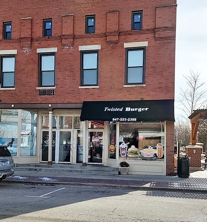 Twisted Burger occupies a classic brick storefront where the only thing inflated is the flavor, not the prices on the menu.