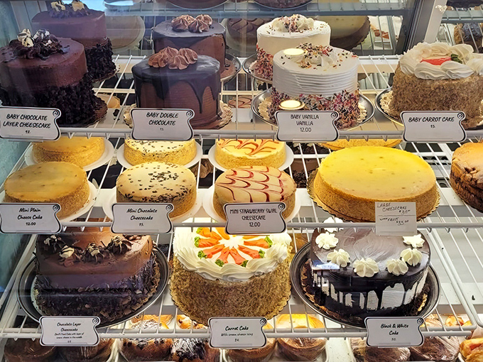 A dessert case that makes willpower disappear faster than your uncle's magic tricks. The carrot cake alone is worth the trip across town.