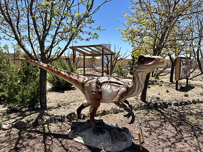 This velociraptor looks ready for its close-up, striking a pose that says "I may be extinct, but my star power is eternal."