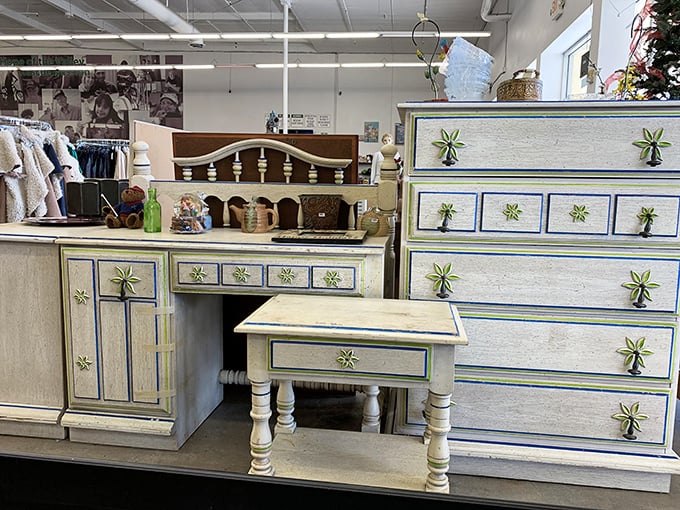 This painted dresser set belongs in a Wes Anderson film&mdash;quirky, distinctive, and surprisingly affordable for statement furniture.