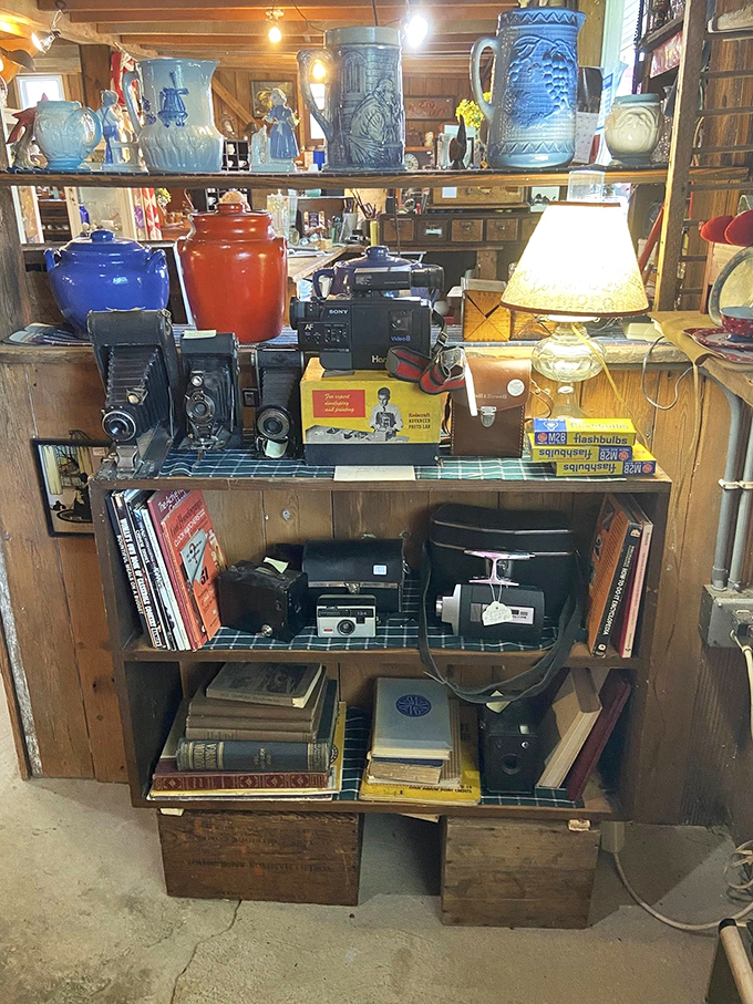 The analog corner&mdash;where cameras, books, and vintage electronics remind us that "storage" once meant shelves, not clouds.