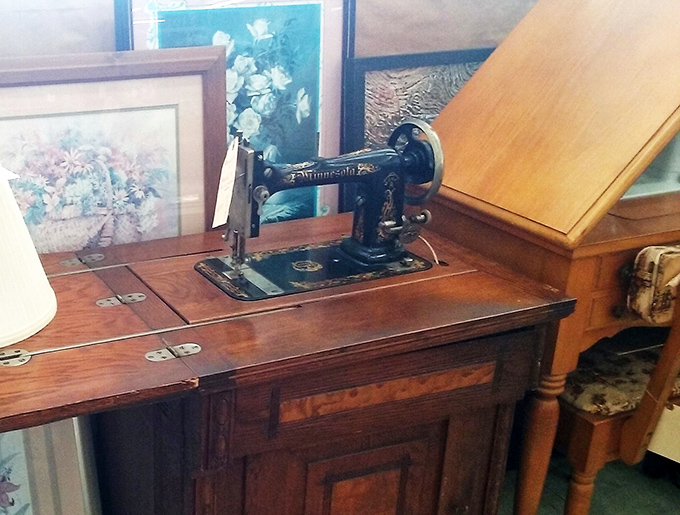 A vintage sewing machine that whispers stories of handmade craftsmanship from more patient, careful times.