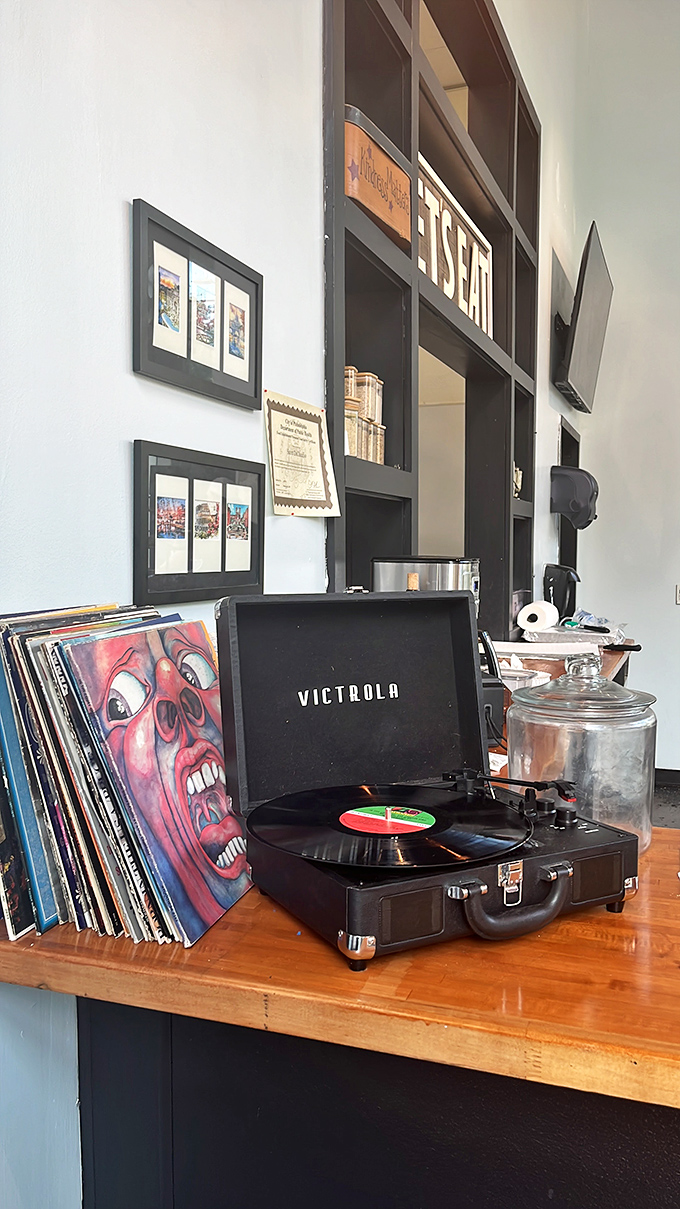 A vintage Victrola and vinyl collection? This place feeds your soul with music while your stomach enjoys the main event.