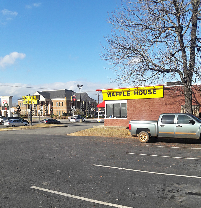 Even in small-town Georgia, the yellow glow of Waffle House serves as a beacon for late-night cravings and early morning recoveries.
