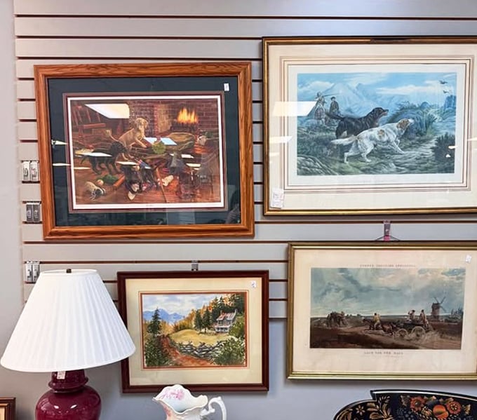 Someone's carefully chosen wall art becomes your conversation piece, proving one person's redecorating is another's perfect find.