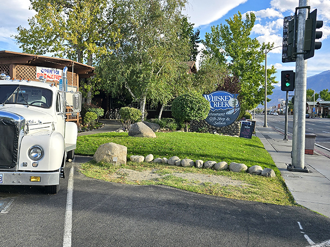 Whiskey Creek Restaurant sits like an oasis of comfort food amid the high desert landscape, with a vintage truck parked outside that's seen more adventures than most of us ever will.