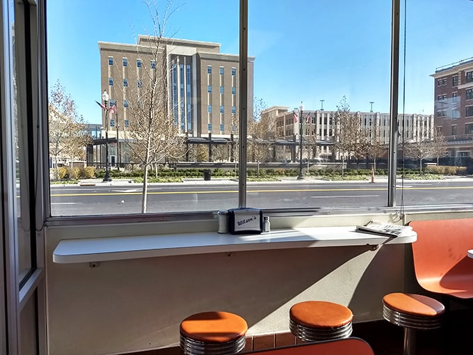 Window seats offer prime people-watching with your meal. The large windows flood the space with natural light, making even a cloudy Ohio day feel a bit brighter.