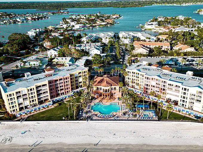 Resort-style living meets small-town charm in this aerial view, showcasing how Redington Beach balances waterfront luxury with affordability.