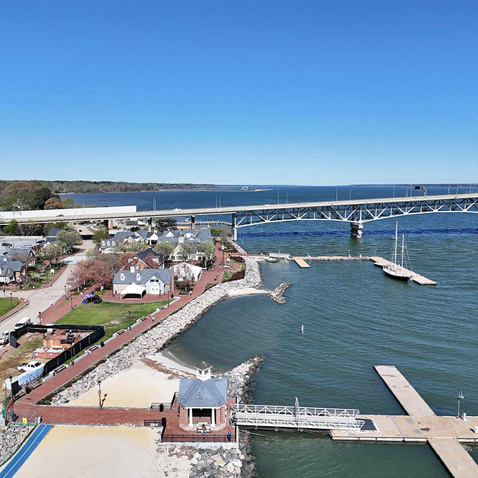 An aerial view that explains everything: Yorktown's waterfront setting makes Riverwalk the crown jewel in a historical treasure chest.