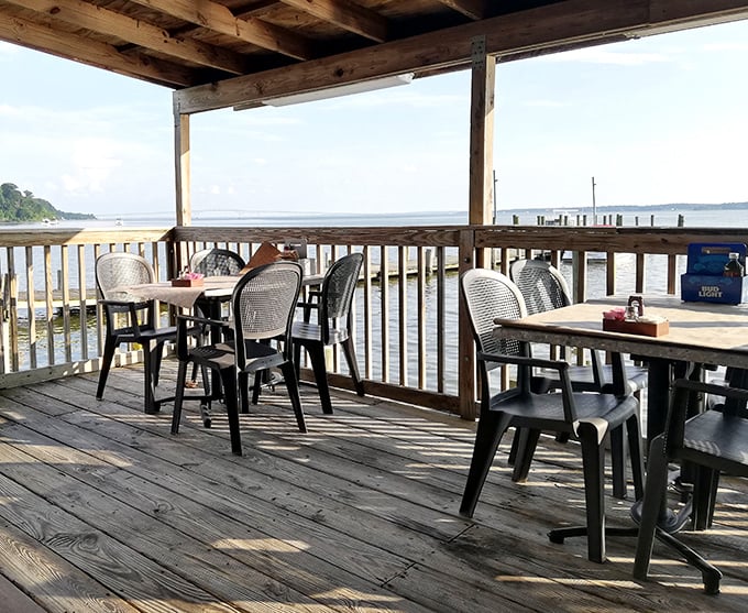 The waterfront deck offers al fresco dining with a side of river breezes &ndash; where time slows down and appetites open up.