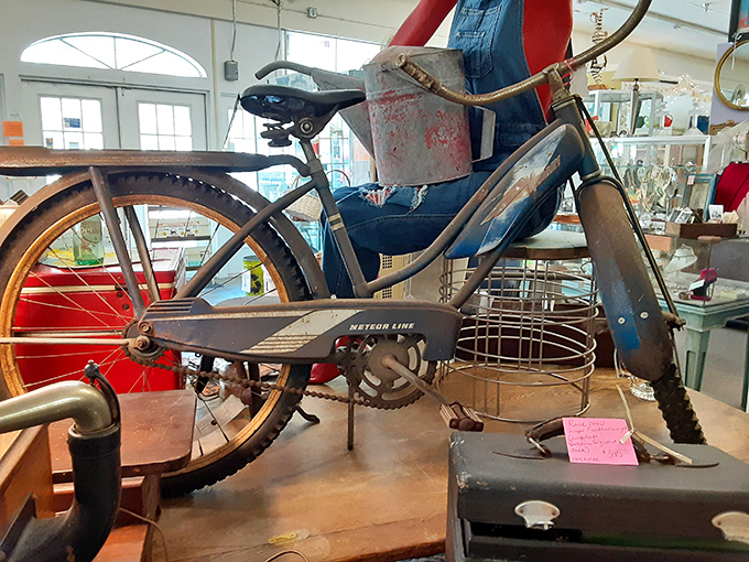 This weathered Meteor Line bicycle has more character than your car. Imagine the neighborhood adventures it witnessed before kids discovered screens.