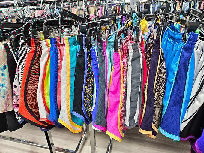 A rainbow of athletic shorts stands ready for your next workout, pickup game, or ambitious "getting back in shape" New Year's resolution.