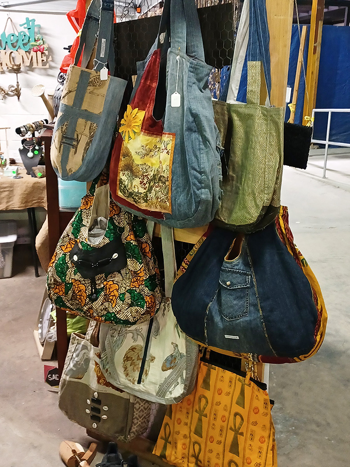 Handcrafted bags hanging like colorful fruit&mdash;each one promising to be that perfect tote for groceries, beach trips, or smuggling snacks into movies.
