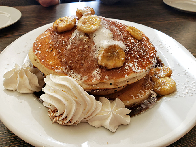 Banana Foster pancakes that make regular pancakes question their life choices and consider therapy.
