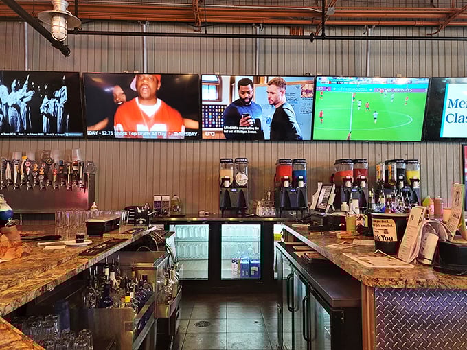 A bar stocked for serious business. Those taps aren't just beer dispensers&mdash;they're happiness delivery systems for thirsty sports fans.