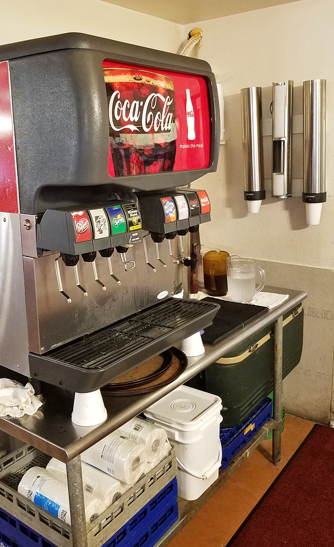 The soda fountain&mdash;where decisions get serious. Do you go classic cola or wild cherry? Life's important choices happen right here at this humble station.