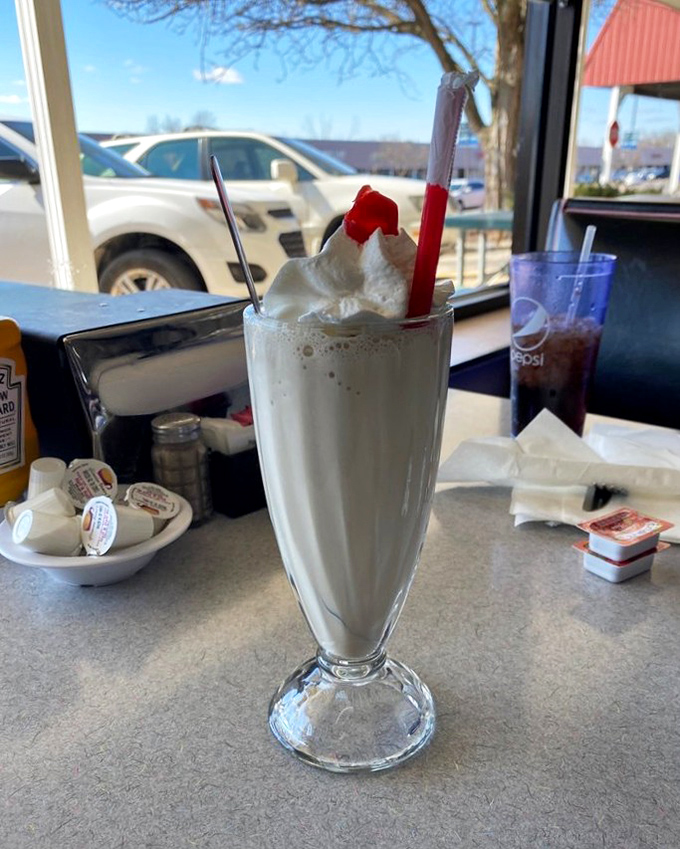 This isn't just a milkshake&mdash;it's a commitment. Topped with whipped cream and a cherry, it's dessert masquerading as a beverage.
