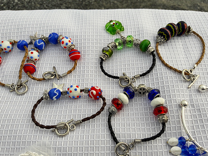 Handcrafted bracelets showcasing beadwork that requires more patience than I've ever possessed. Each one a wearable conversation starter for your wrist.