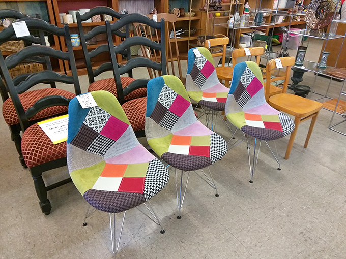 Mid-century meets patchwork modern. These chairs aren't just seating&mdash;they're conversation starters waiting to happen in your dining room.