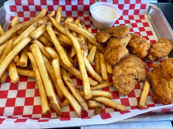 Chicken tenders that actually deserve the name "tender." Juicy inside, crispy outside, and not a sad, frozen nugget in sight.