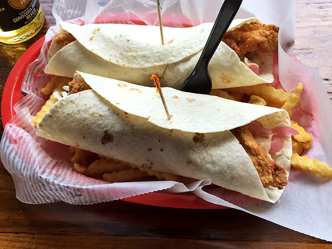 Tacos that bring together the best of street food simplicity and fresh Florida ingredients in perfect harmony on a paper-lined basket.