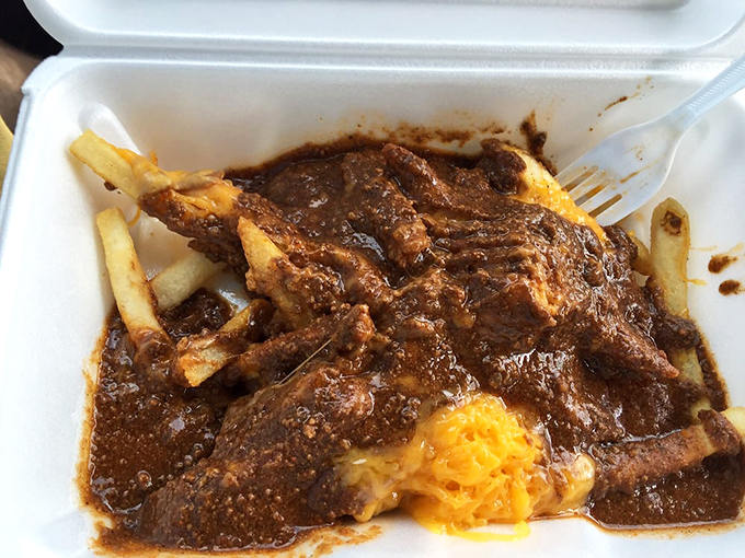 Cincinnati chili cheese fries &ndash; a regional specialty that makes you wonder why the whole country hasn't caught on yet. Their loss, our gain.