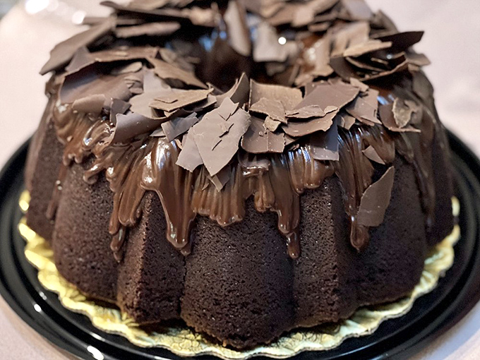 A chocolate bundt cake wearing chocolate like a couture gown&mdash;elegant, excessive, and exactly what your day needs.