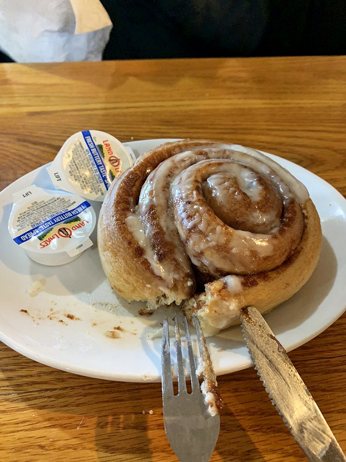 This cinnamon roll isn't just breakfast&mdash;it's dessert masquerading as a morning meal, and nobody's complaining about the deception.