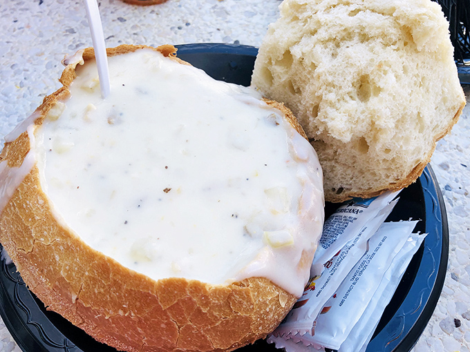 This bread bowl of clam chowder isn't just soup &ndash; it's a creamy, briny masterpiece where each spoonful delivers on the promise of comfort.
