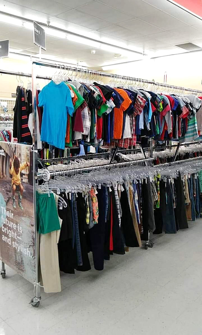 The clothing racks display a rainbow of possibilities, where your next favorite shirt is hiding between someone else's fashion regrets.