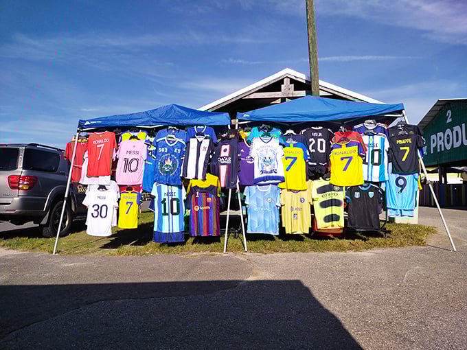 Soccer fever catches air at the market! These colorful jerseys let fans wear their passion, turning everyday errands into opportunities for team solidarity.