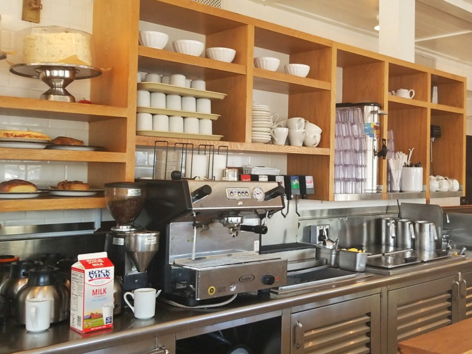 The coffee station &ndash; meticulously organized like a surgical theater, because morning caffeine delivery is serious business.