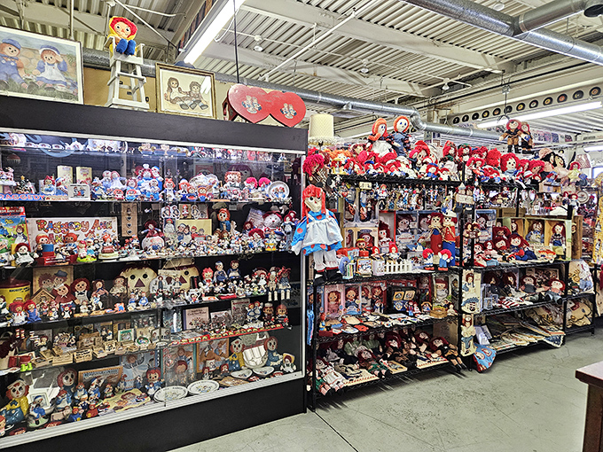 Raggedy Ann has her own army in this shrine to vintage dolls. Collectors will either feel right at home or dangerously inspired.