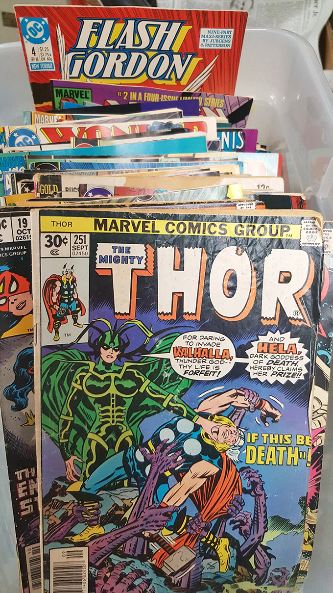 Comic book gold waiting to be discovered! That Thor issue might just be someone's childhood memory or tomorrow's valuable collectible.