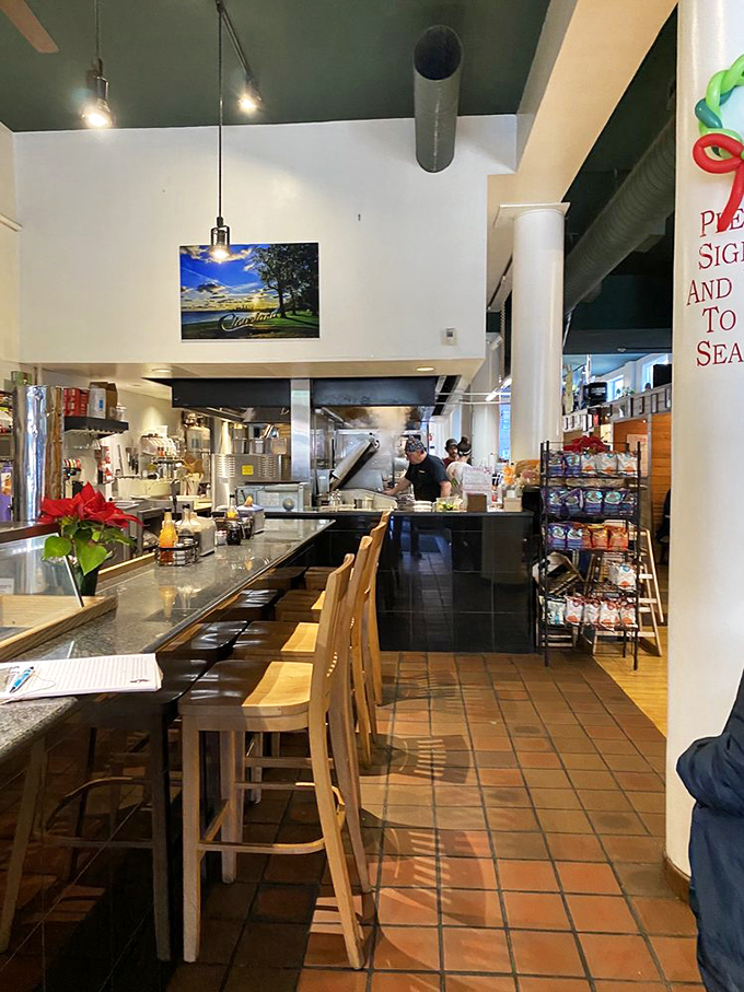 Counter seating offers a front-row view to the culinary action—where milkshakes are blended and sandwiches are assembled with the precision of a well-rehearsed orchestra.