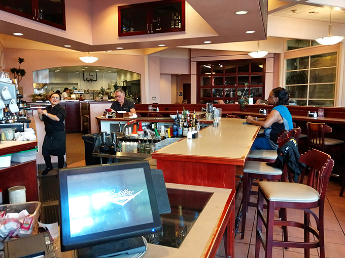 Where breakfast magic happens &ndash; the counter offers front-row seats to the culinary choreography of morning meal mastery.