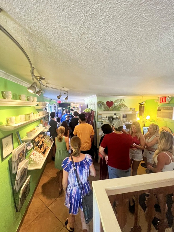 The universal sign of a great local spot: a line of people willing to wait in a tiny space because they know what's coming is worth every minute.