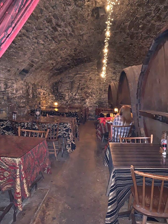 Stone walls and barrel-vaulted ceilings create a dining atmosphere straight from medieval times, minus the plague and with significantly better food options.