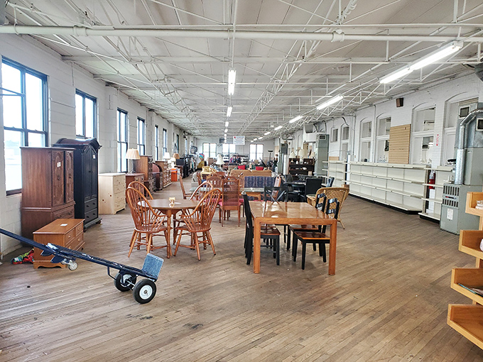 Dining sets await new family gatherings and holiday meals. That oak table has probably witnessed countless birthday candles and homework sessions.