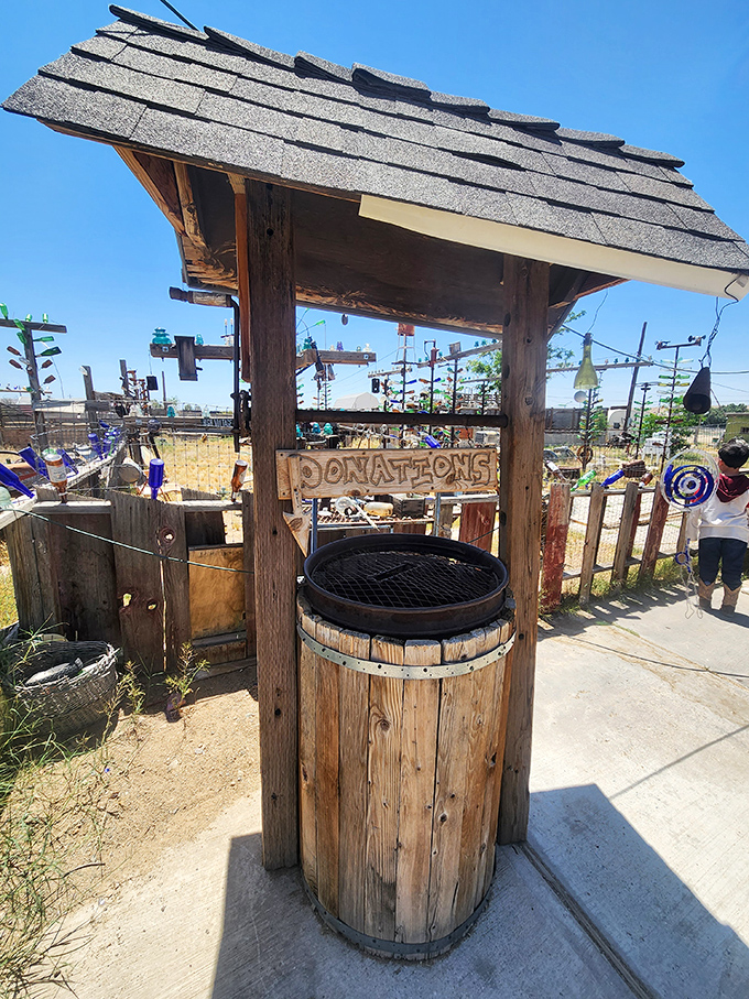Even the donation box reflects the ranch's philosophy: repurpose everything, waste nothing, create magic from the mundane.