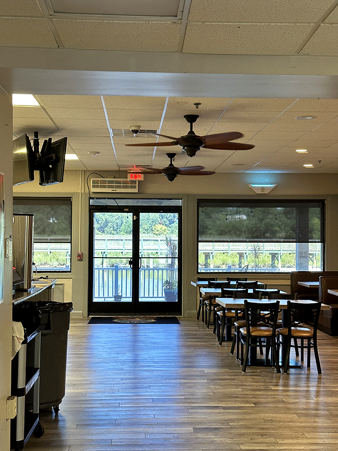 These doors frame a view worth pausing for&mdash;nature's perfect backdrop to a meal that celebrates what those waters provide.